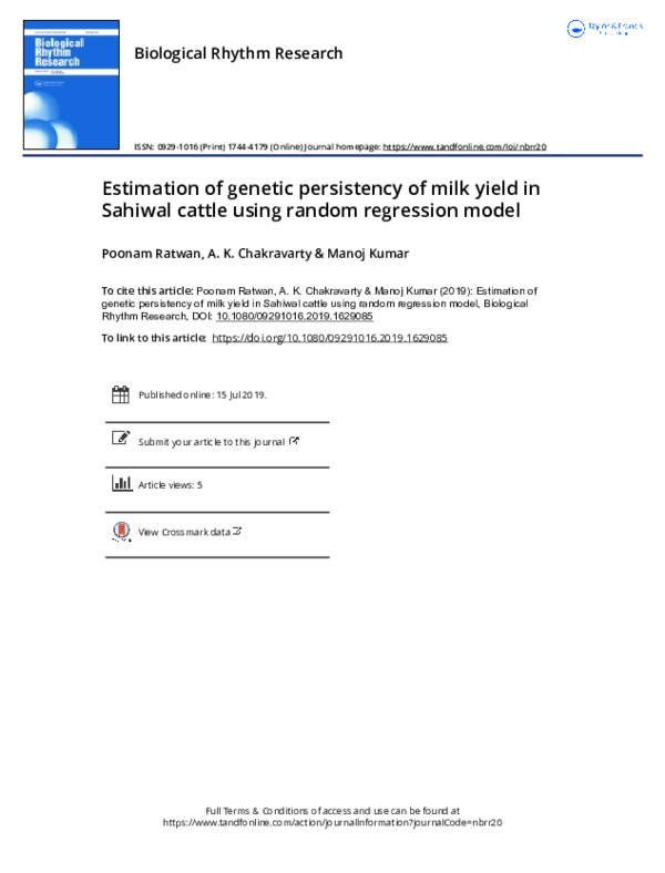 (PDF) Estimation of genetic persistency of milk yield in Sahiwal cattle using random regression ...