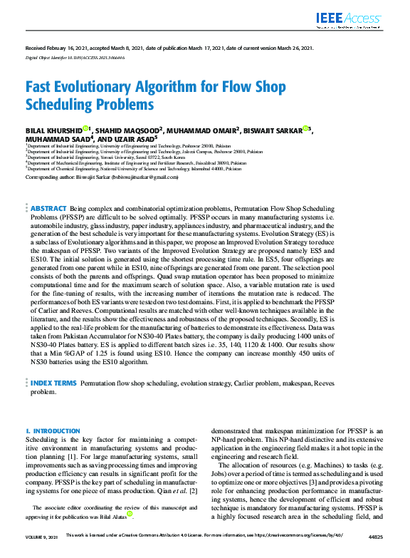 (PDF) Fast Evolutionary Algorithm for Flow Shop Scheduling Problems