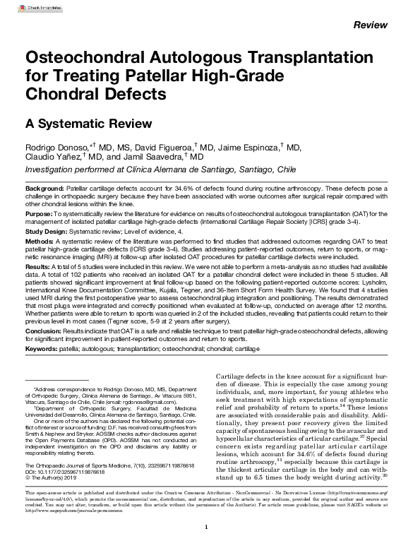 (PDF) Osteochondral Autologous Transplantation for Treating Patellar ...