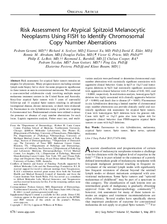(PDF) Risk Assessment for Atypical Spitzoid Melanocytic Neoplasms Using ...