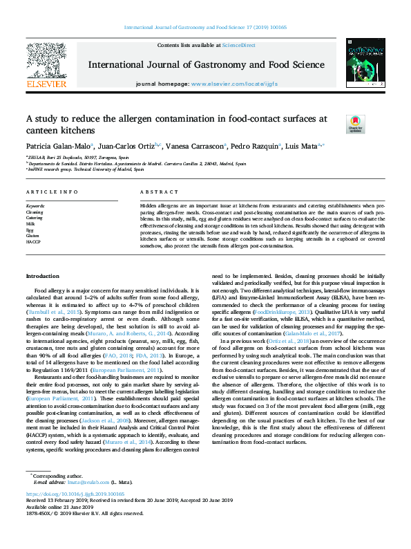 (PDF) A study to reduce the allergen contamination in food-contact ...