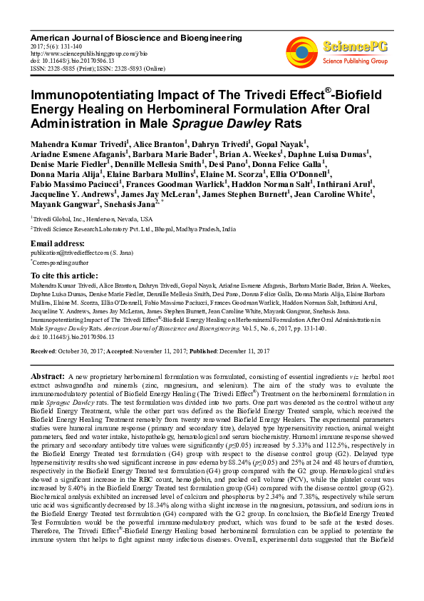 (PDF) Immunopotentiating Impact of The Trivedi Effect®-Biofield Energy ...