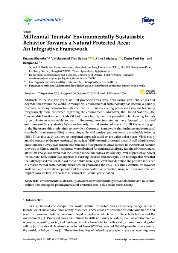(PDF) Millennial Tourists’ Environmentally Sustainable Behavior Towards ...
