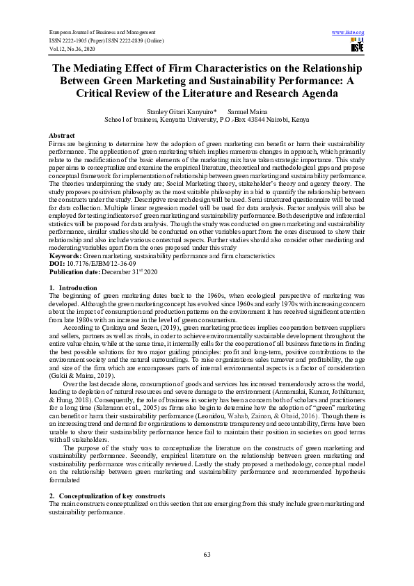 (PDF) The Mediating Effect of Firm Characteristics on the Relationship Between Green Marketing ...