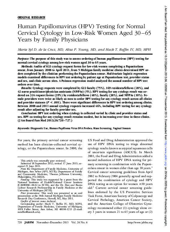 (PDF) Human Papillomavirus (HPV) Testing for Normal Cervical Cytology ...