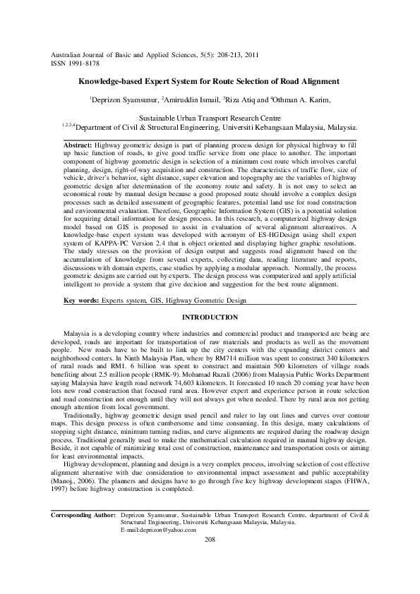 (PDF) Knowledge-based expert system for route selection of road alignment