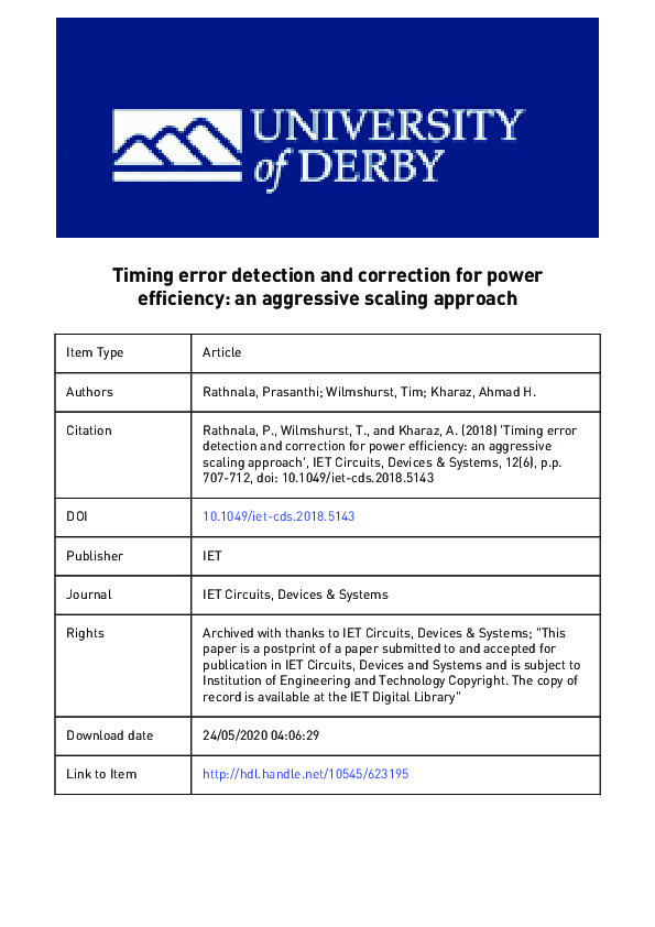(PDF) Timing error detection and correction for power efficiency: an ...
