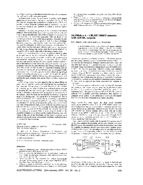 (PDF) 19.2 Mbit∕s 4×4 BLAST∕MIMO detector with soft ML outputs