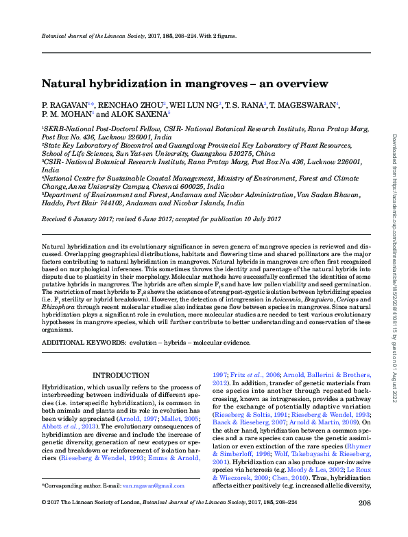 (PDF) Natural hybridization in mangroves – an overview