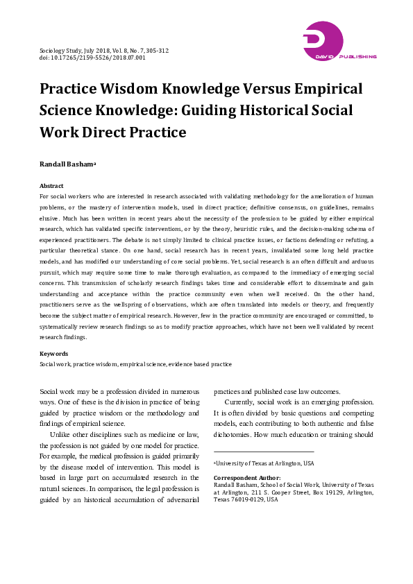 (PDF) Practice Wisdom Knowledge Versus Empirical Science Knowledge ...