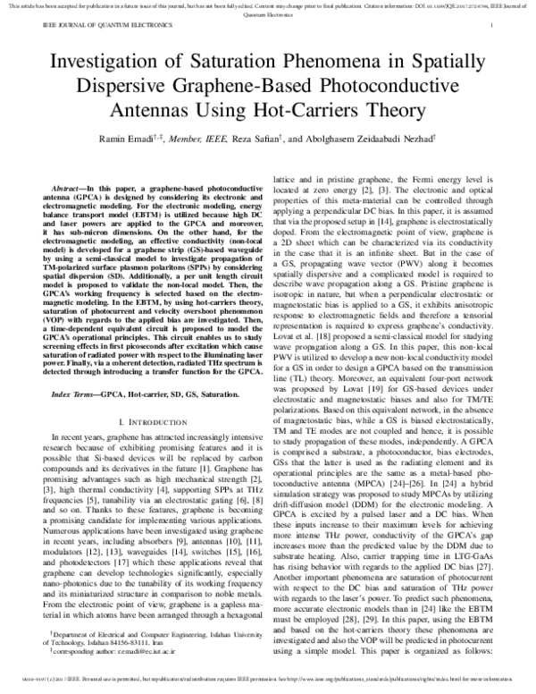 Pdf Investigation Of Saturation Phenomena In Spatially Dispersive Graphene Based