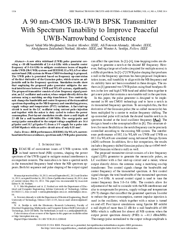 (PDF) A 90 nm-CMOS IR-UWB BPSK Transmitter With Spectrum Tunability to ...