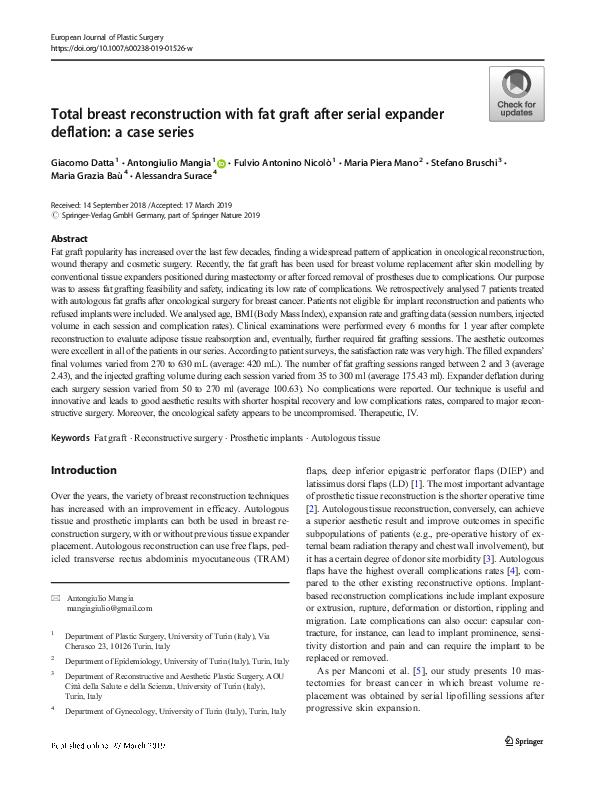 (PDF) Total breast reconstruction with fat graft after serial expander ...