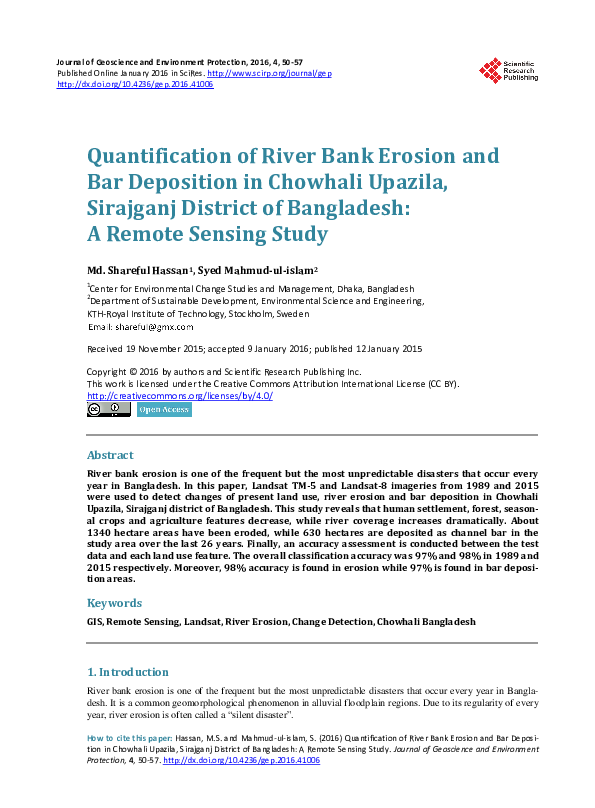 (PDF) Quantification of River Bank Erosion and Bar Deposition in Chowhali Upazila, Sirajganj ...