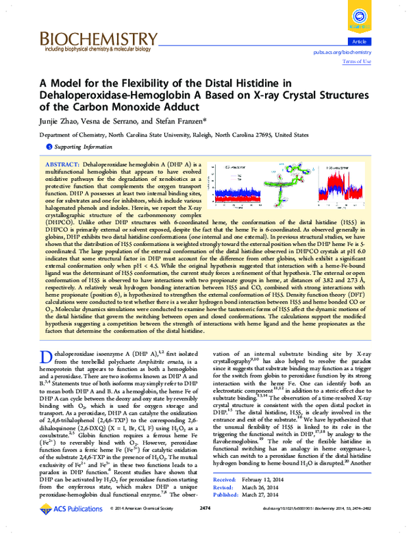 (PDF) A Model for the Flexibility of the Distal Histidine in Dehaloperoxidase-Hemoglobin A Based ...