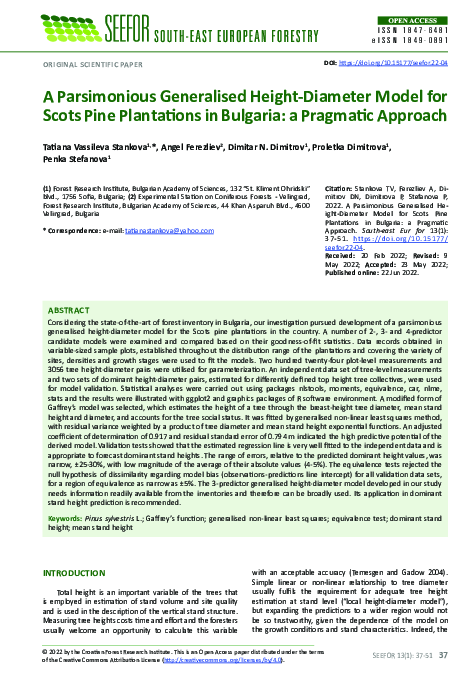 (PDF) A Parsimonious Generalised Height-Diameter Model for Scots Pine Plantations in Bulgaria