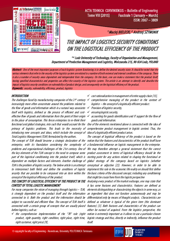 (PDF) The Impact of Logistics Security Conditions on the Logistical Efficiency of the Product
