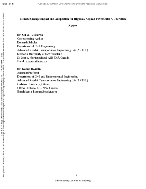 (PDF) Climate change impact and adaptation for highway asphalt ...