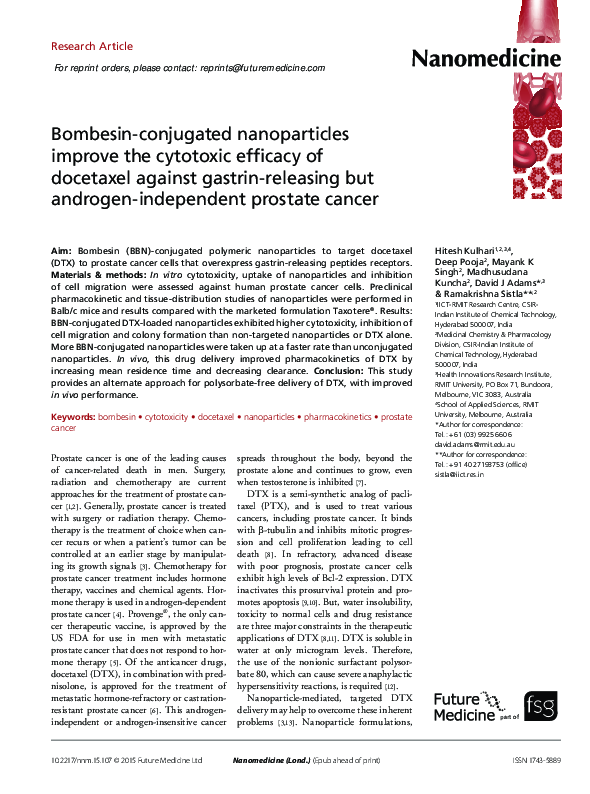 (PDF) Bombesin-conjugated nanoparticles improve the cytotoxic efficacy ...