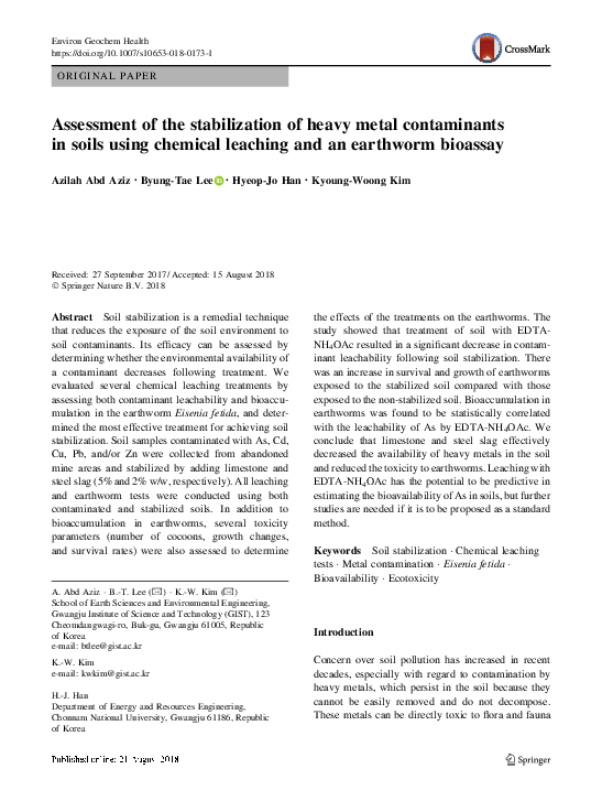 (PDF) Assessment of the stabilization of heavy metal contaminants in soils using chemical ...