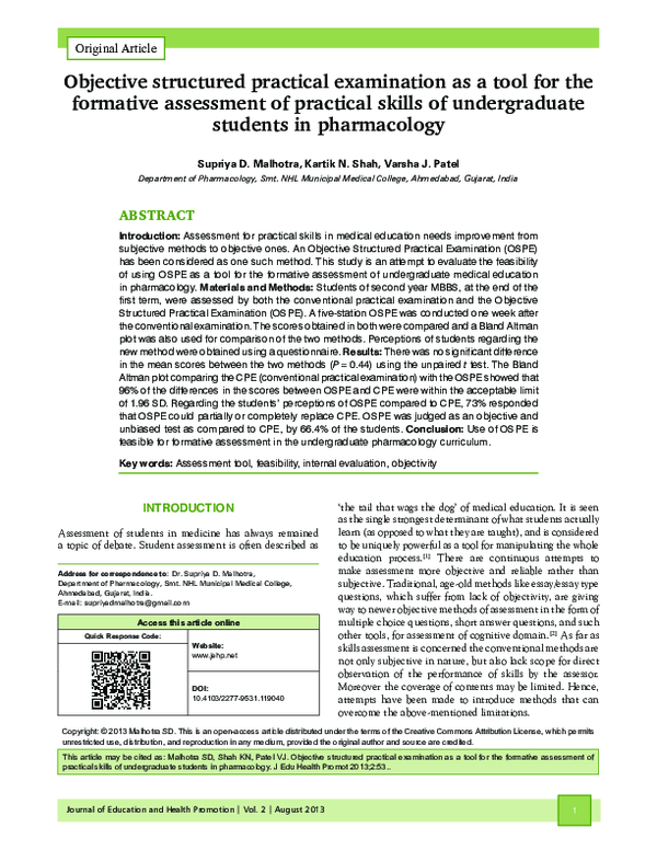 (PDF) Objective structured practical examination as a tool for the formative assessment of ...