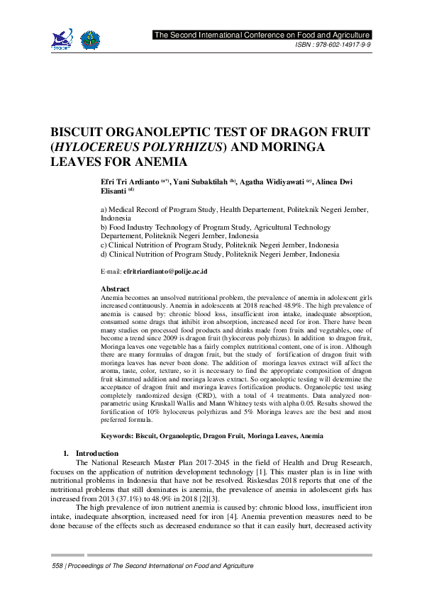 (PDF) Biscuit Organoleptic Test of Dragon Fruit (Hylocereus Polyrhizus ...
