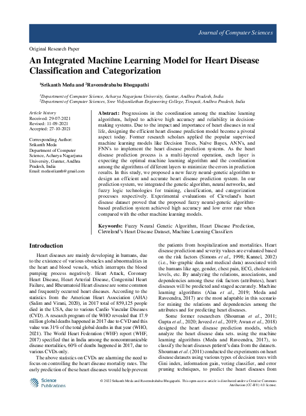 (PDF) An Integrated Machine Learning Model for Heart Disease Classification and Categorization