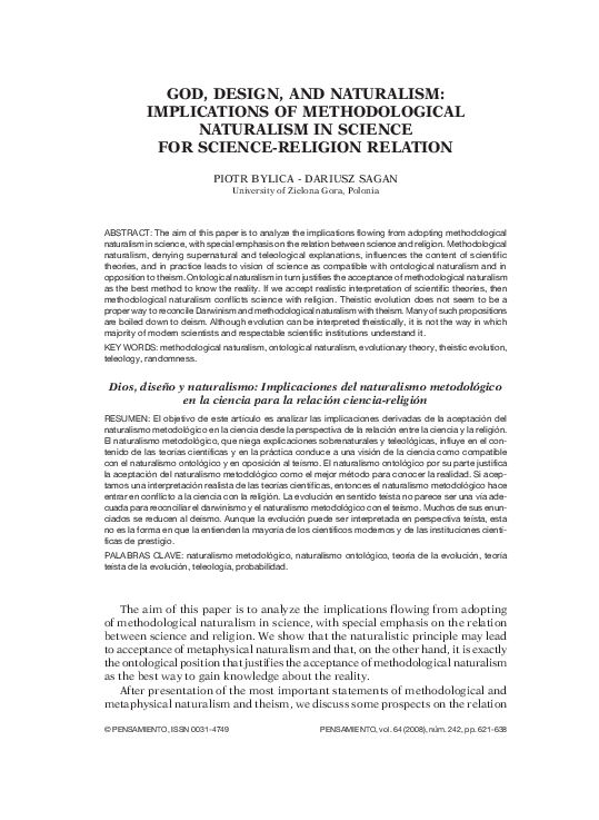 (PDF) God, Design, and Naturalism: implications of Methodological ...