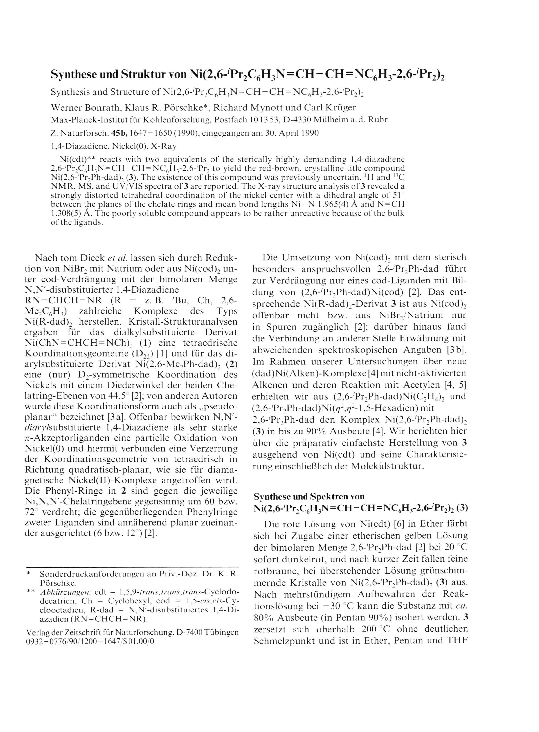(PDF) Synthese und Struktur von Ni(2,6-iPr2C6H3N = CH – CH =NC6H3-2,6 ...