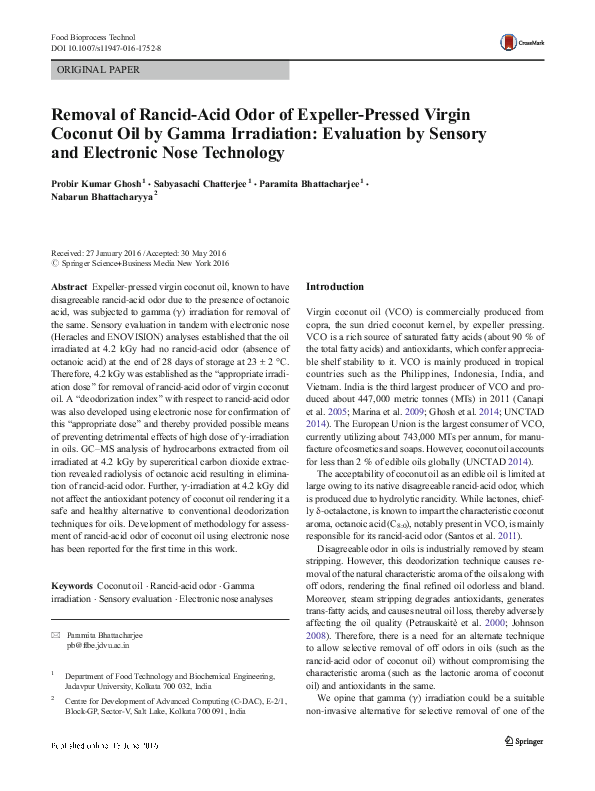 (PDF) Removal of Rancid-Acid Odor of Expeller-Pressed Virgin Coconut ...