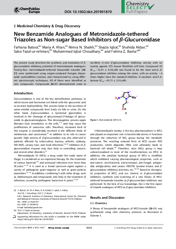 (PDF) New Benzamide Analogues of Metronidazole‐tethered Triazoles as ...