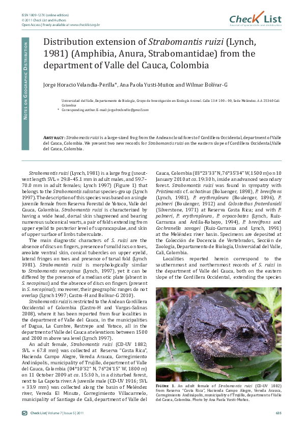 (PDF) Distribution extension of Strabomantis ruizi (Lynch, 1981 ...
