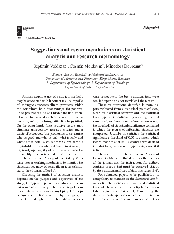 (PDF) Suggestions and Recommendations on Statistical Analysis and Research Methodology