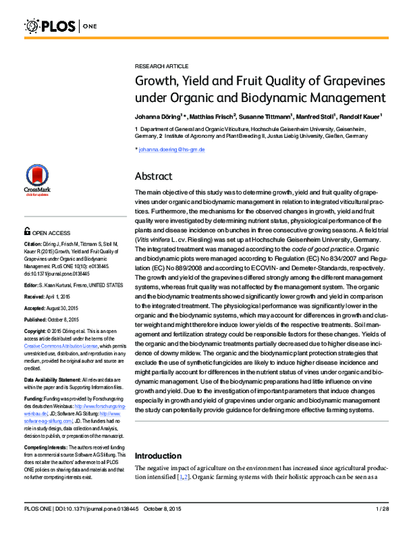 (PDF) Growth, Yield and Fruit Quality of Grapevines under Organic and ...