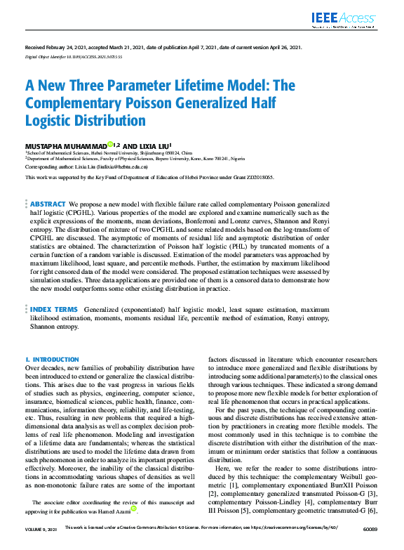 (PDF) A New Three Parameter Lifetime Model: The Complementary Poisson ...