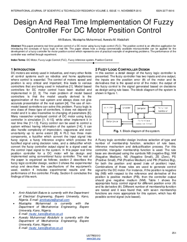 (PDF) Design And Real Time Implementation Of Fuzzy Controller For DC ... (PDF) Design And Real Time Implementation Of Fuzzy Controller For DC ...