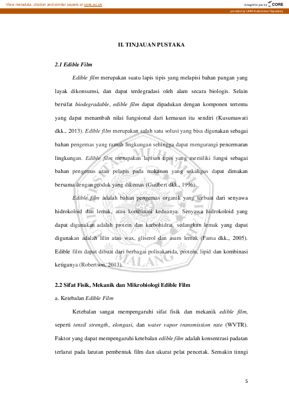 (PDF) KARAKTERISTIK FISIK, MEKANIK DAN MIKROBIOLOGI EDIBLE FILM PATI JAGUNG (Zea mays) YANG ...