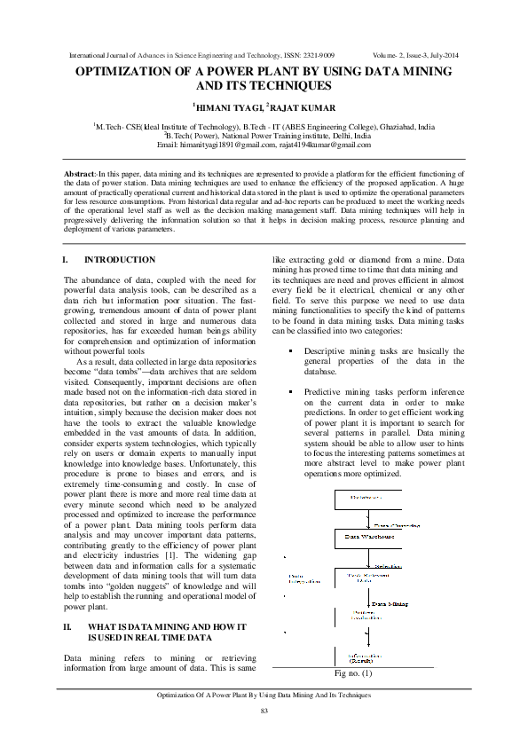 (PDF) Optimization of a Power Plant by Using Data Mining and Its Techniques