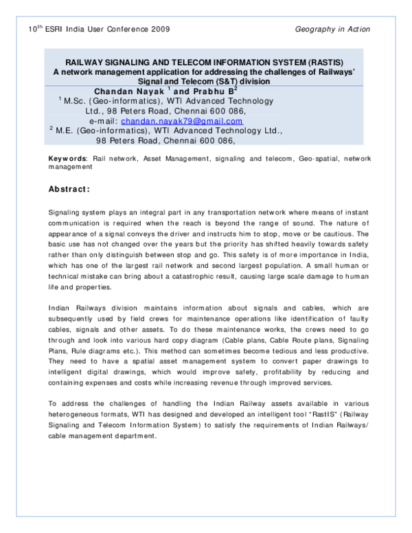 (PDF) RAILWAY SIGNALING AND TELECOM INFORMATION SYSTEM (RASTIS) A network management application ...