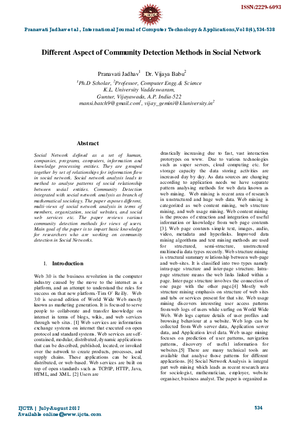 (PDF) Different Aspect of Community Detection Methods in Social Network