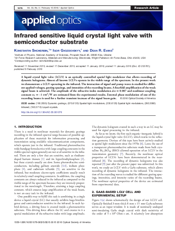 (PDF) Infrared sensitive liquid crystal light valve with semiconductor ...