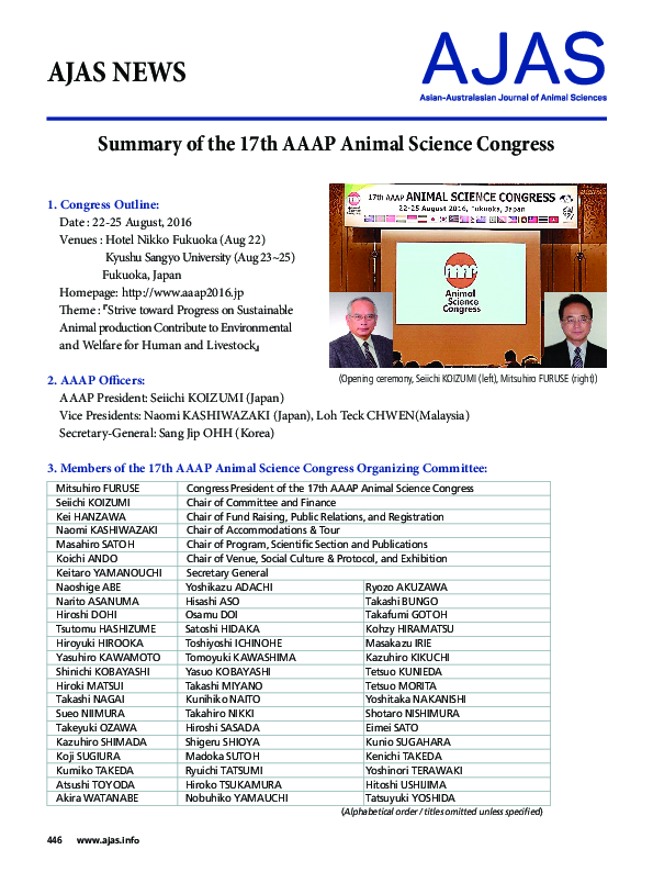 (PDF) Summary of the 17th AAAP Animal Science Congress