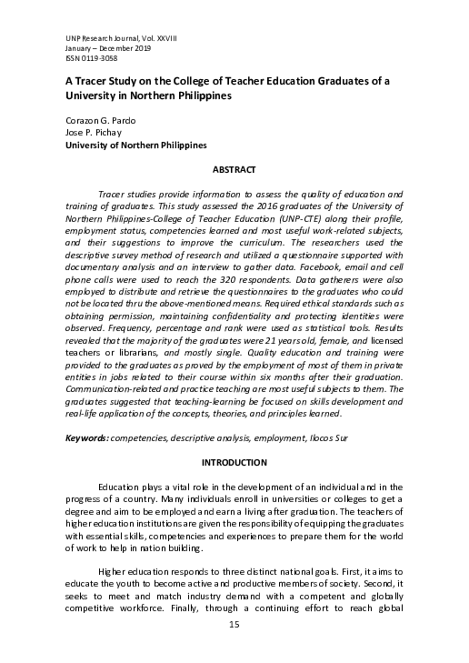 (PDF) A Tracer Study on the College of Teacher Education Graduates of a ...