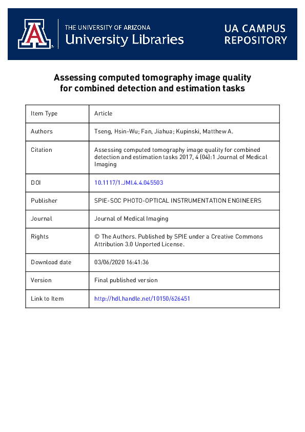 (PDF) Assessing computed tomography image quality for combined detection and estimation tasks