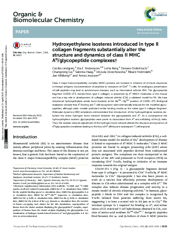 (PDF) Hydroxyethylene Isosteres Introduced in Type II Collagen ...
