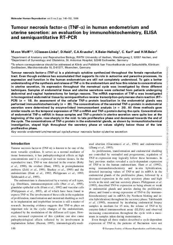 (PDF) Tumour necrosis factor-alpha (TNF-alpha) in human endometrium and ...