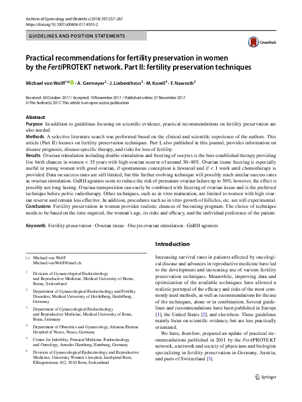 (PDF) Practical recommendations for fertility preservation in women by ...