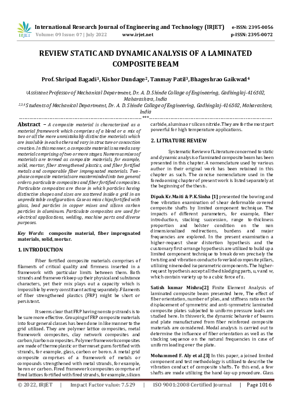 (PDF) REVIEW STATIC AND DYNAMIC ANALYSIS OF A LAMINATED COMPOSITE BEAM