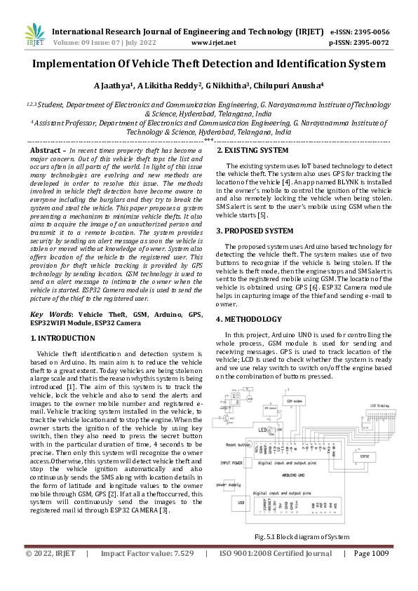 (PDF) Implementation Of Vehicle Theft Detection and Identification System