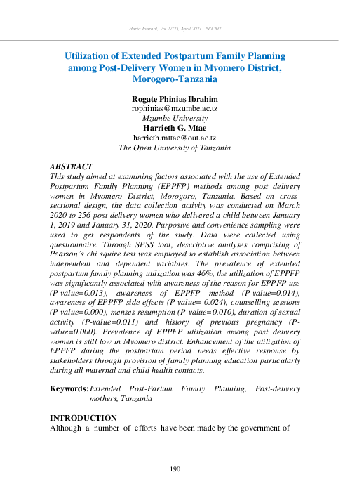 (PDF) Utilization of Extended Postpartum Family Planning among Post ...